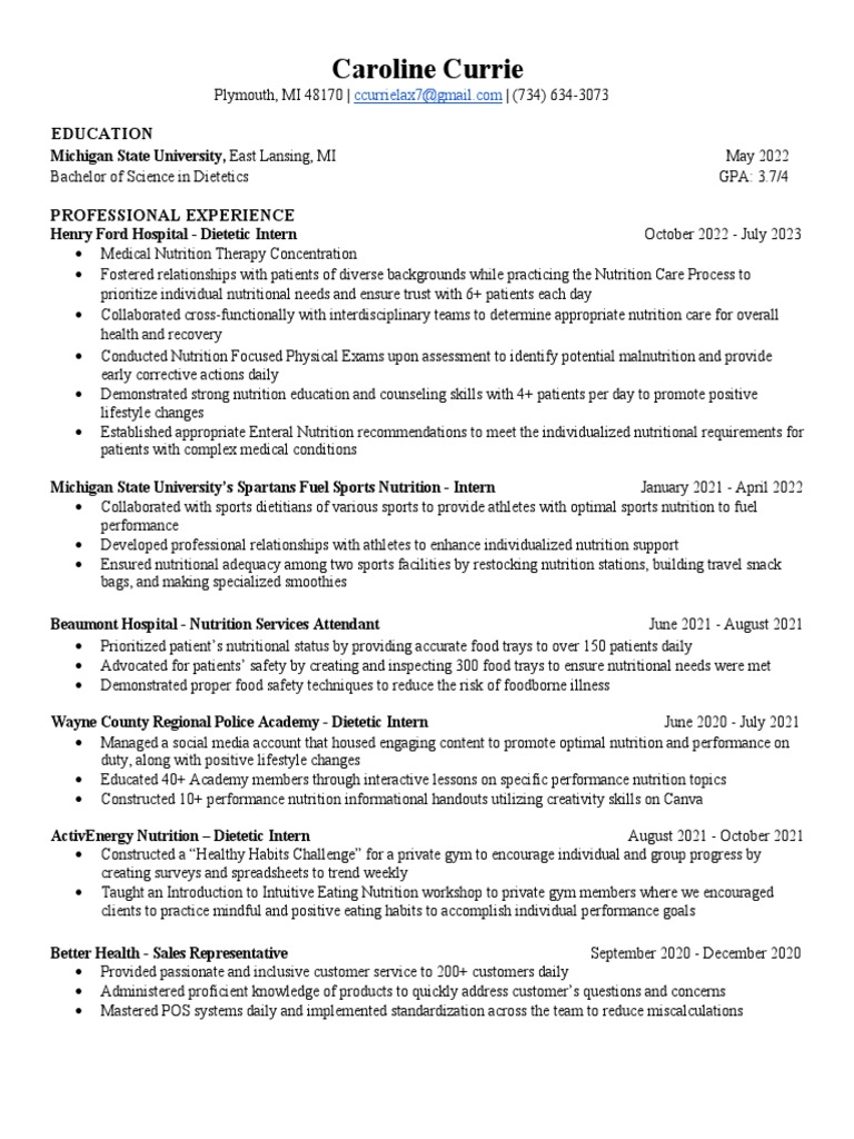 caroline currie resume | PDF