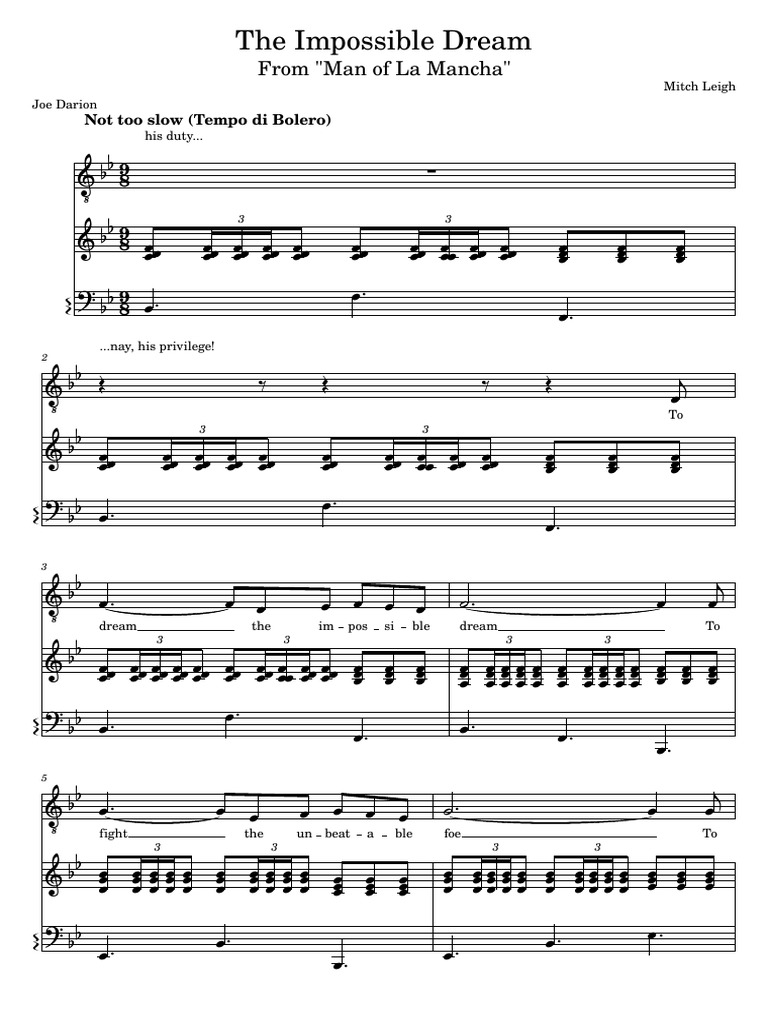 The Impossible Dream Lyrics Analysis | PDF | Musicology | Rhythm And Meter