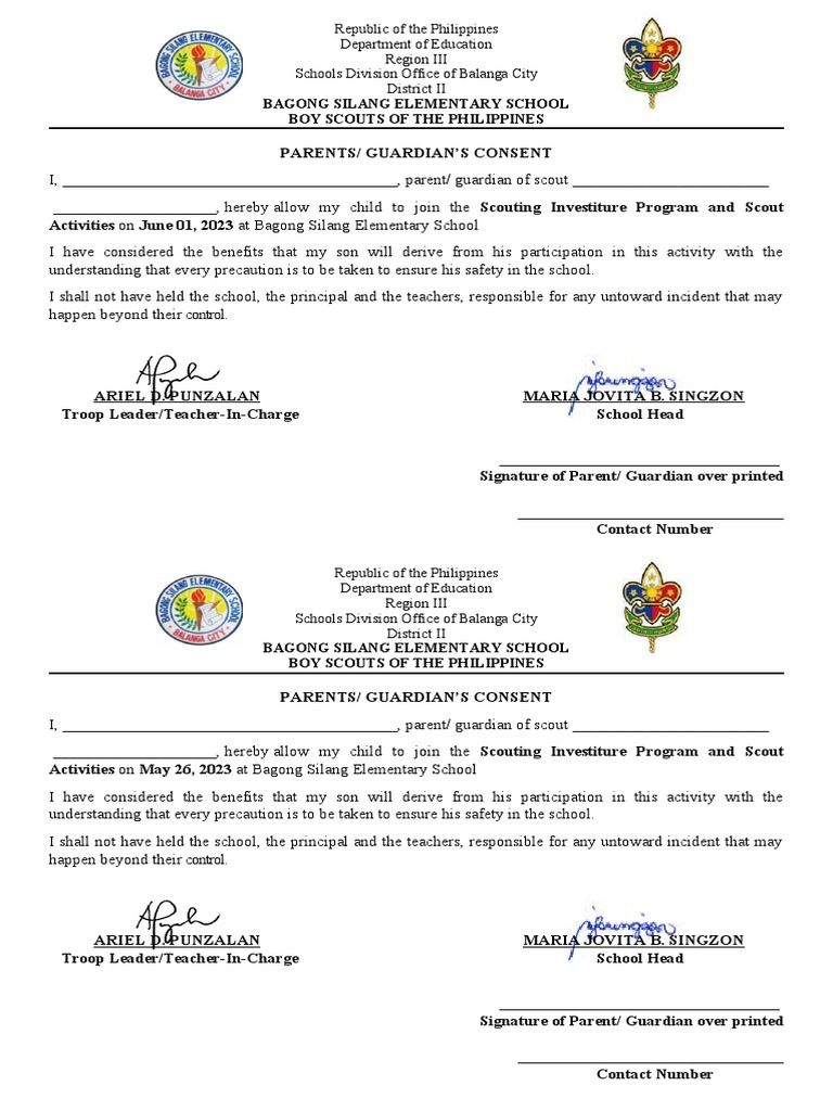 Scout Activity Parental Consent Form | PDF | Outdoor Recreation Organizations | Youth Organizations