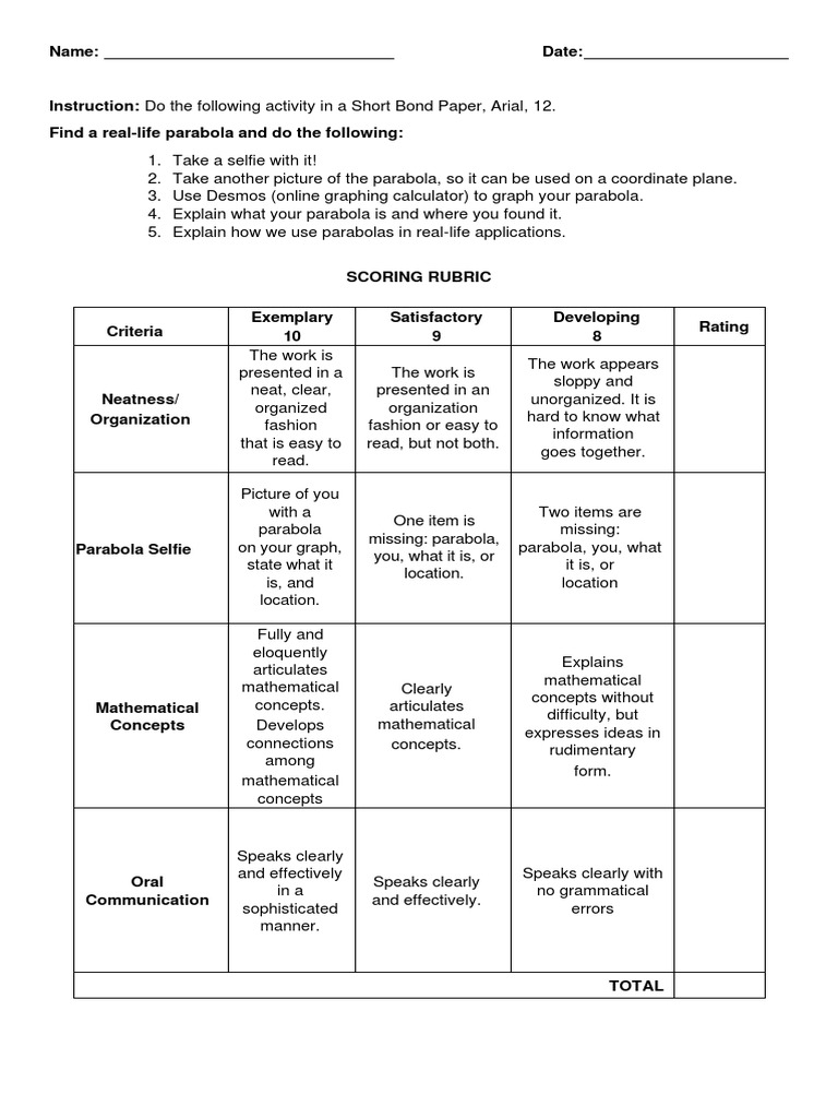 Parabola Selfie Rubrics | PDF | Human Communication | Communication