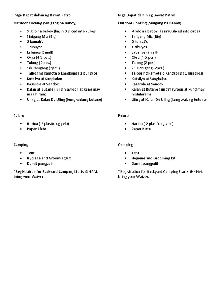 Mga Dapat Dalhin NG Bawat Patrol BSP | PDF