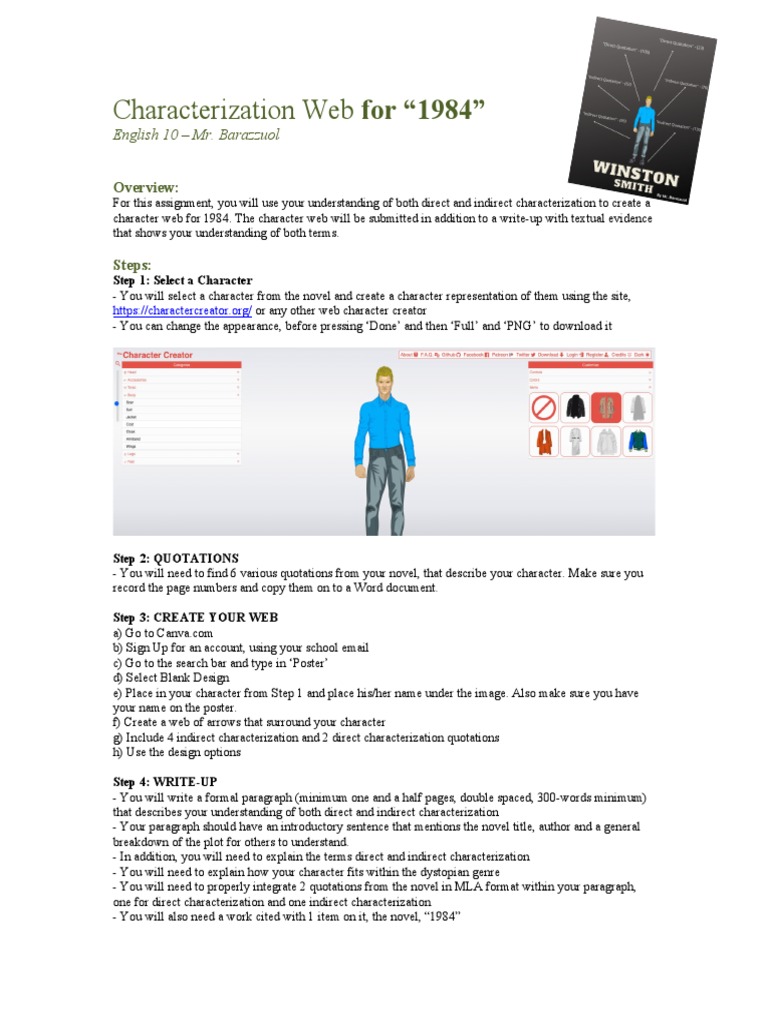 Character Web Assignment for "1984" | PDF