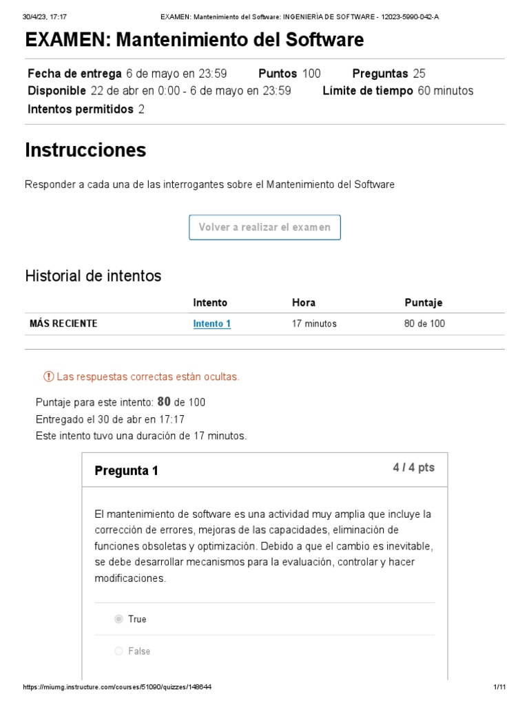 EXAMEN - Mantenimiento Del Software - INGENIERÍA DE SOFTWARE | Descargar gratis PDF | Software ...
