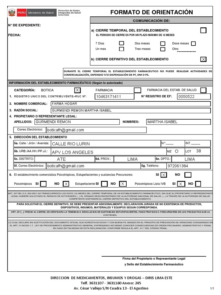 Comunicacion de Cierre Definitivo Botica Farma Hogar | PDF | Farmacia ...