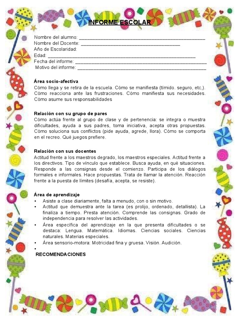 Modelos de Informes Pedagófico y Escolar | PDF | Educación de la primera infancia | Ciencia ...