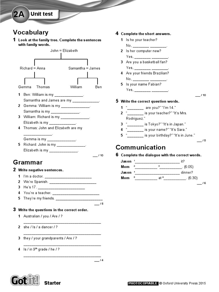 Starter - Unit Test 2A | PDF
