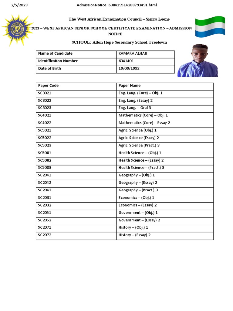 The West African Examination Council - Sierra Leone | PDF