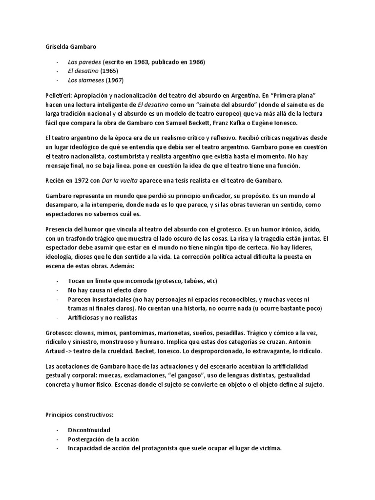 Griselda Gambaro | PDF | Teatro | Humor