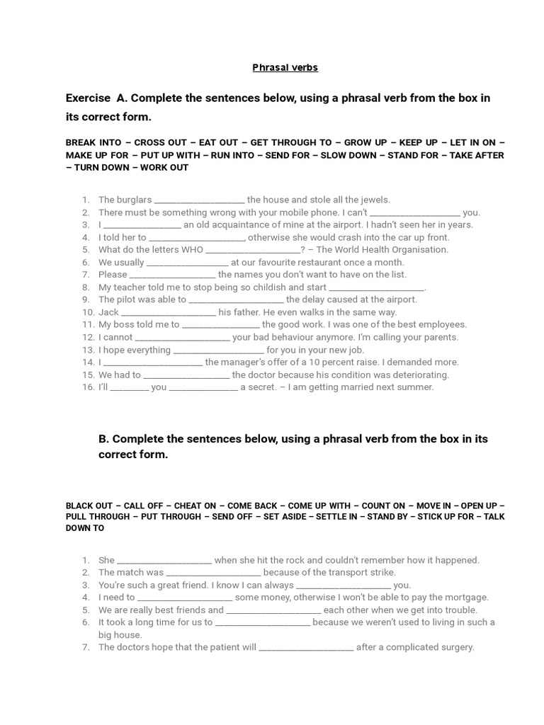 Phrasal Verbs Practice | PDF | Language Arts & Discipline