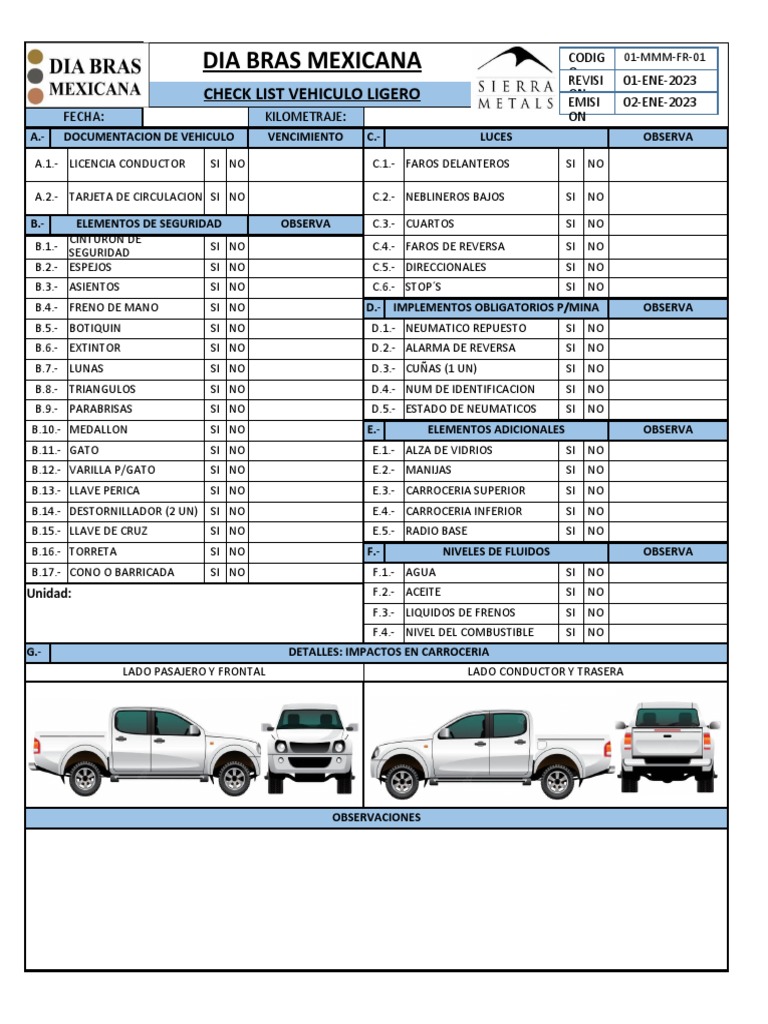 Check List de Servicio Camionetas | PDF | Tecnologías automotrices ...