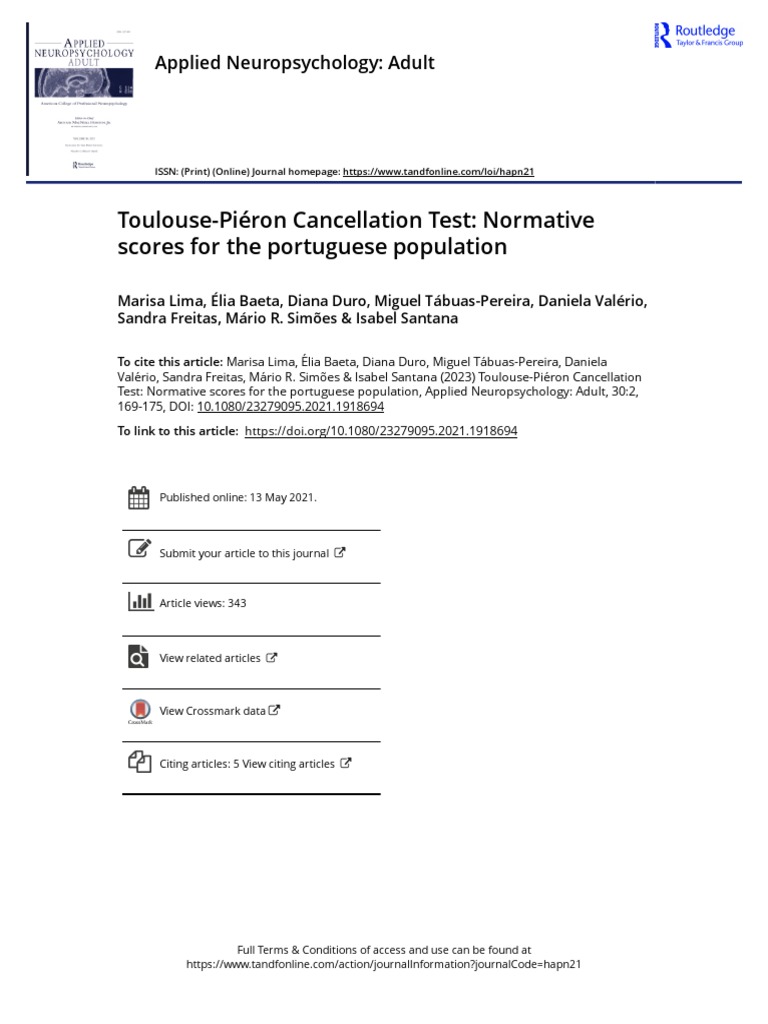 Toulouse Pieron Cancellation Test Normative Scores For The Portuguese ...