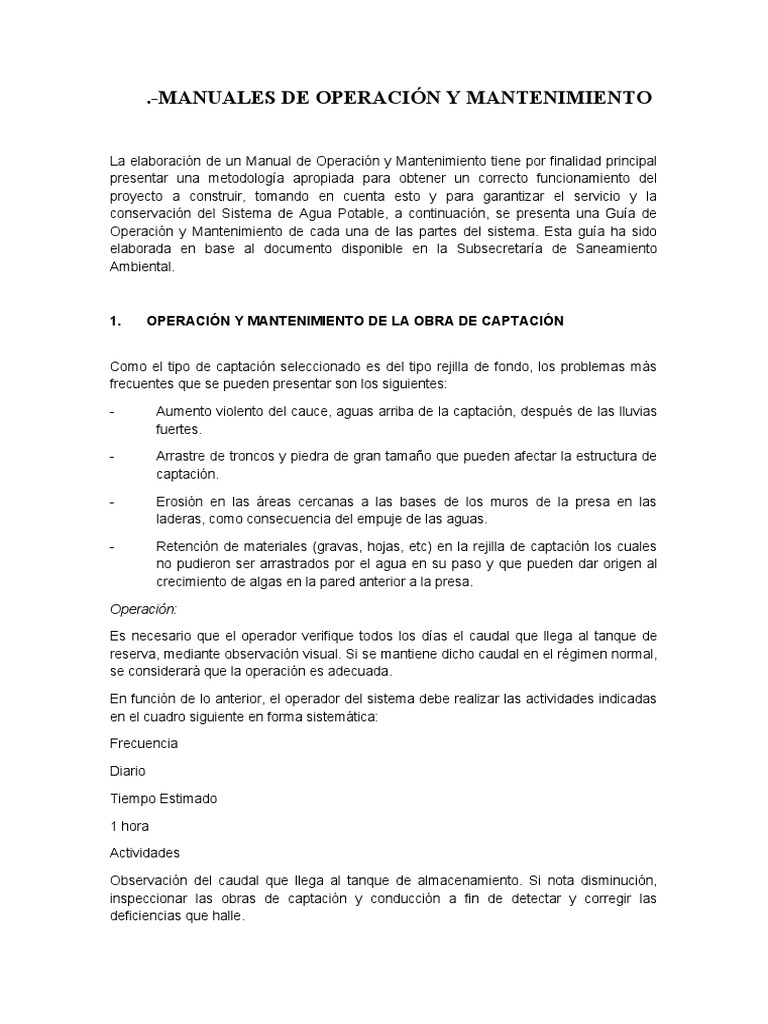 Manuales de Operación y Mantenimiento | PDF