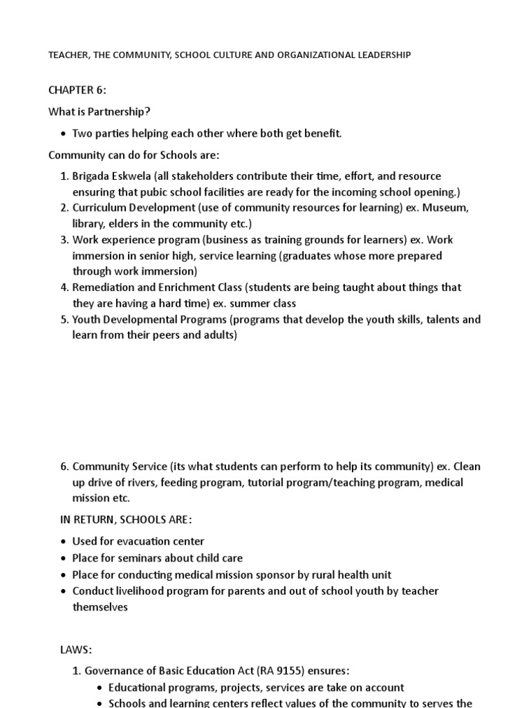 Teacher and Community, School Culture and Organizational Leadership ...