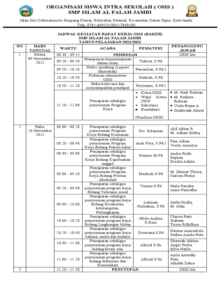 Jadwal Raker | PDF