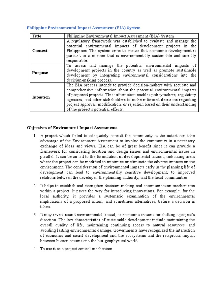 Philippine Environmental Impact Assessment Eia System Pdf