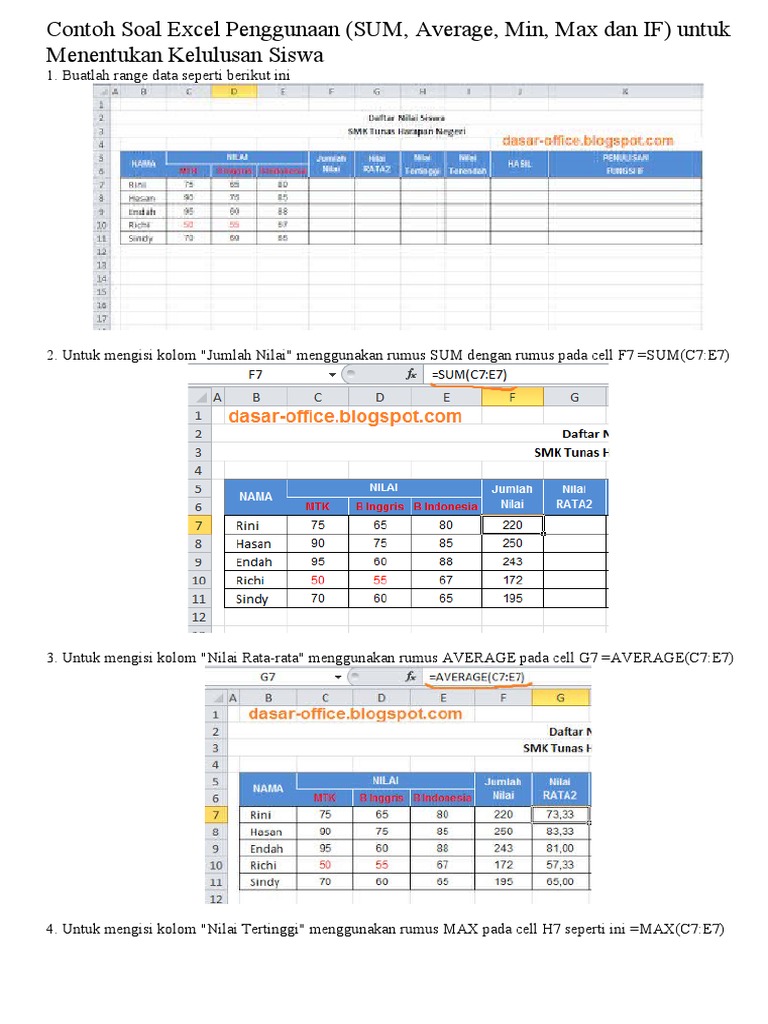 Contoh Soal Excel: Fungsi SUM dan IF | PDF | Metode & Bahan Ajar