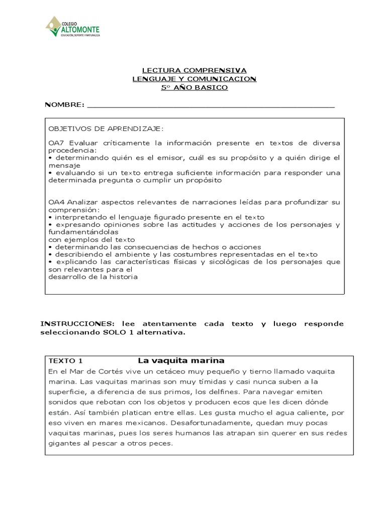 Comprension Lectora Quinto Basico | PDF | Estrellas | Panes