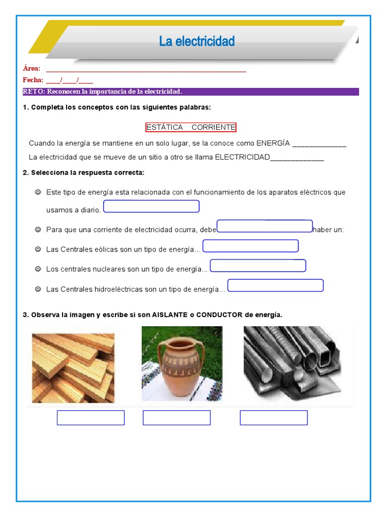 La Electricidad: Área: - Fecha | PDF | Ciencia y matemáticas
