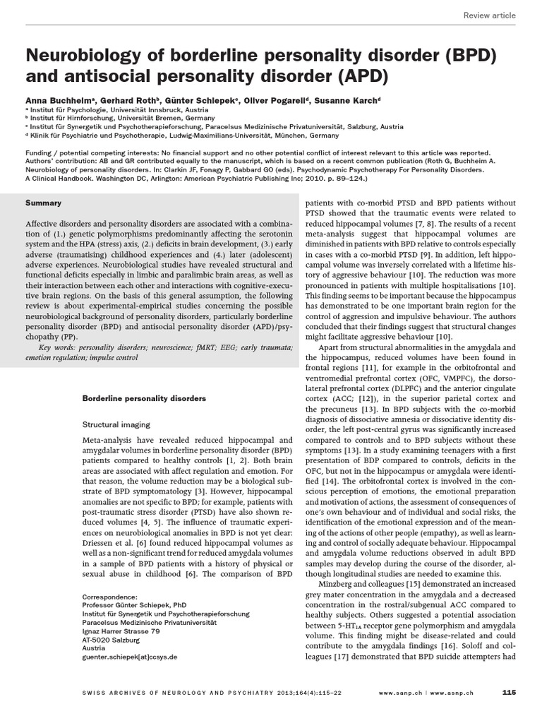 Neurobiology of Borderline Personality Disorder and Antisocial ...