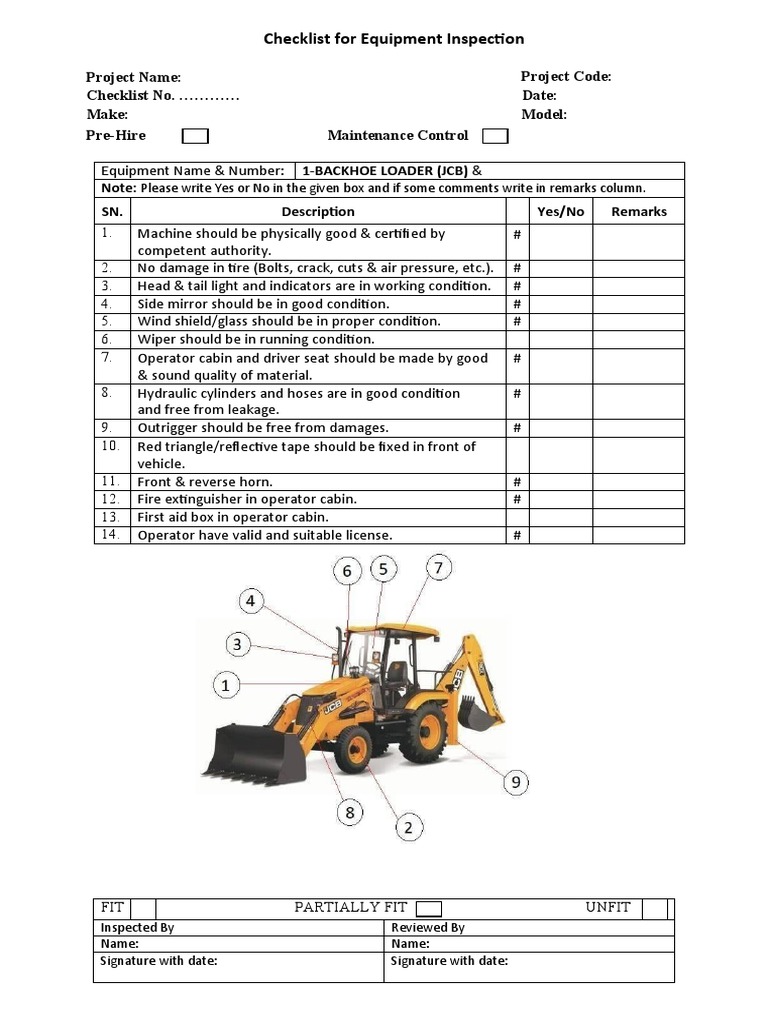 Equipment Inspection Checklist | PDF | Crane (Machine) | Electrical ...