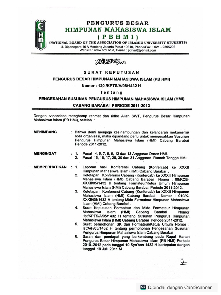 SK HMI Cabang, SK Badko Dan SK KAHMI | PDF