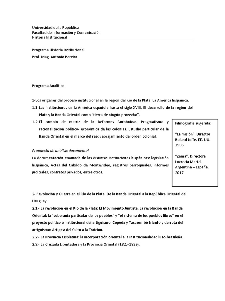 Programa Historia Institucional | PDF