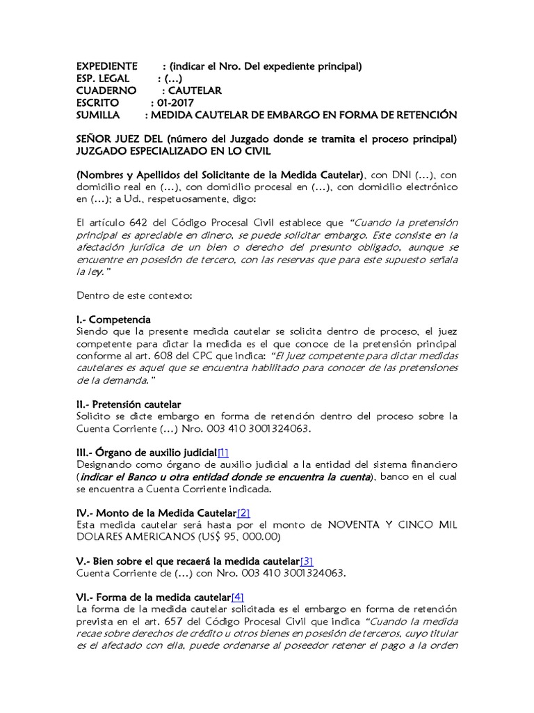 Modelo de Escritos de Embargo | Descargar gratis PDF | Mandato | Ley ...