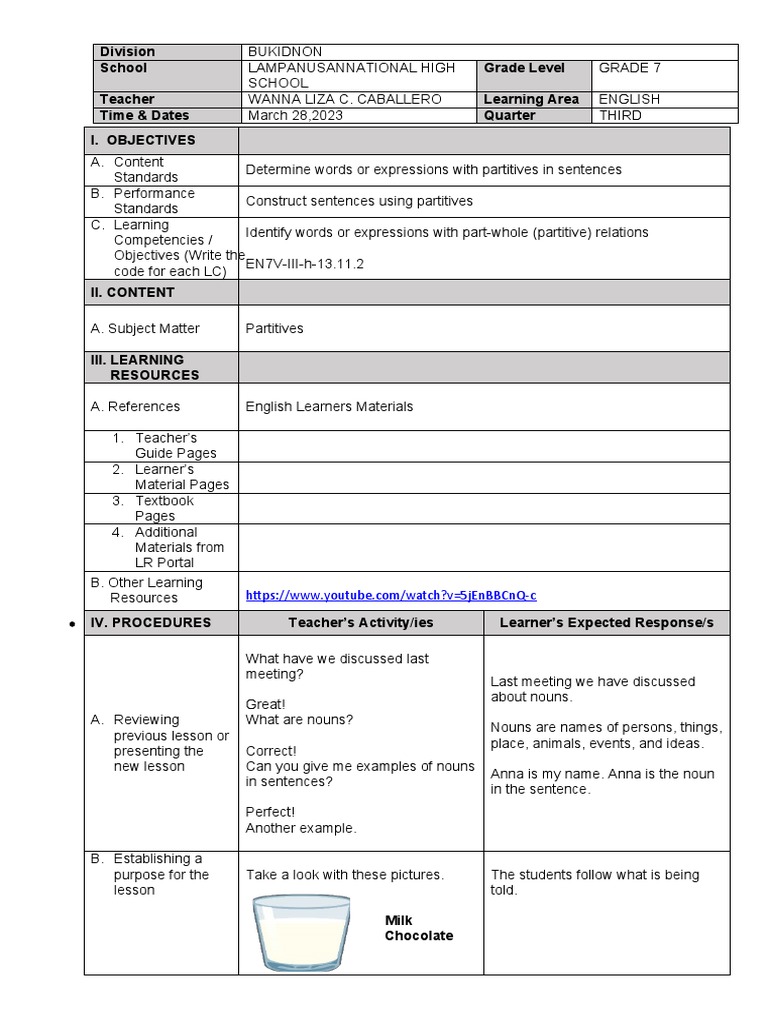 Lesson Plan G7-Demo 23 | PDF | Noun | Learning