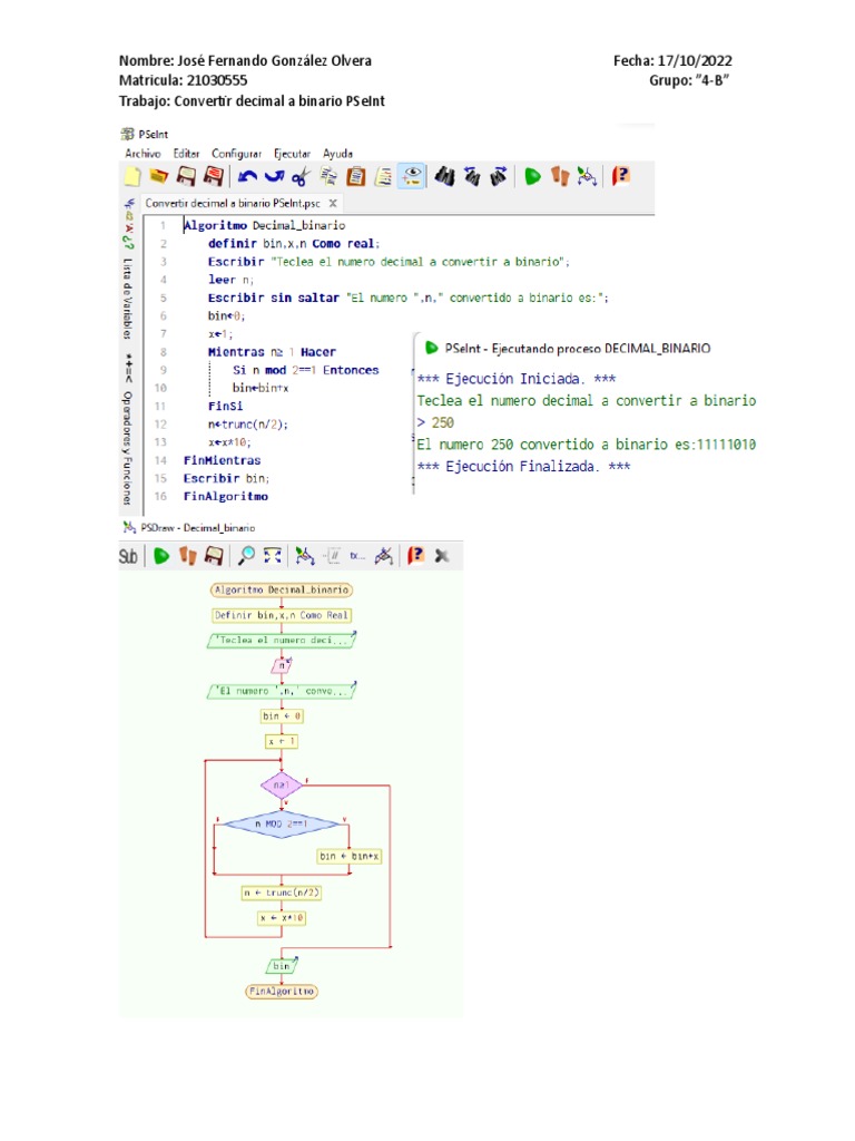 Convertir Decimal A Binario PSeInt | PDF