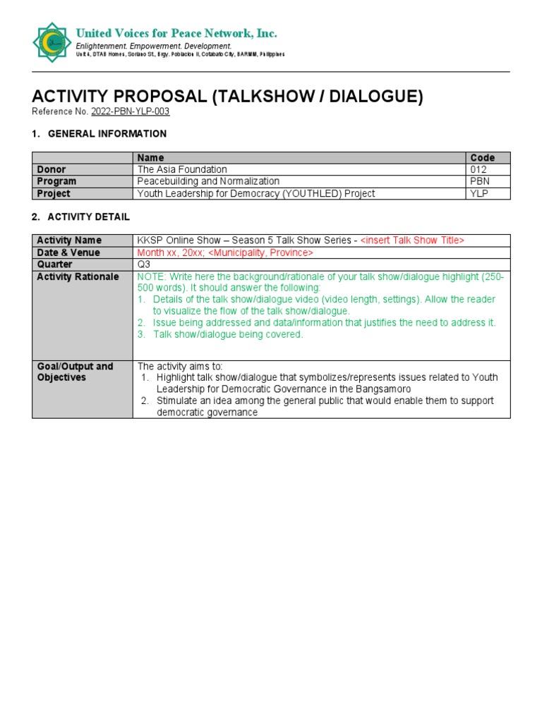 Activity Proposal - Talk Shows or Dialogue | PDF