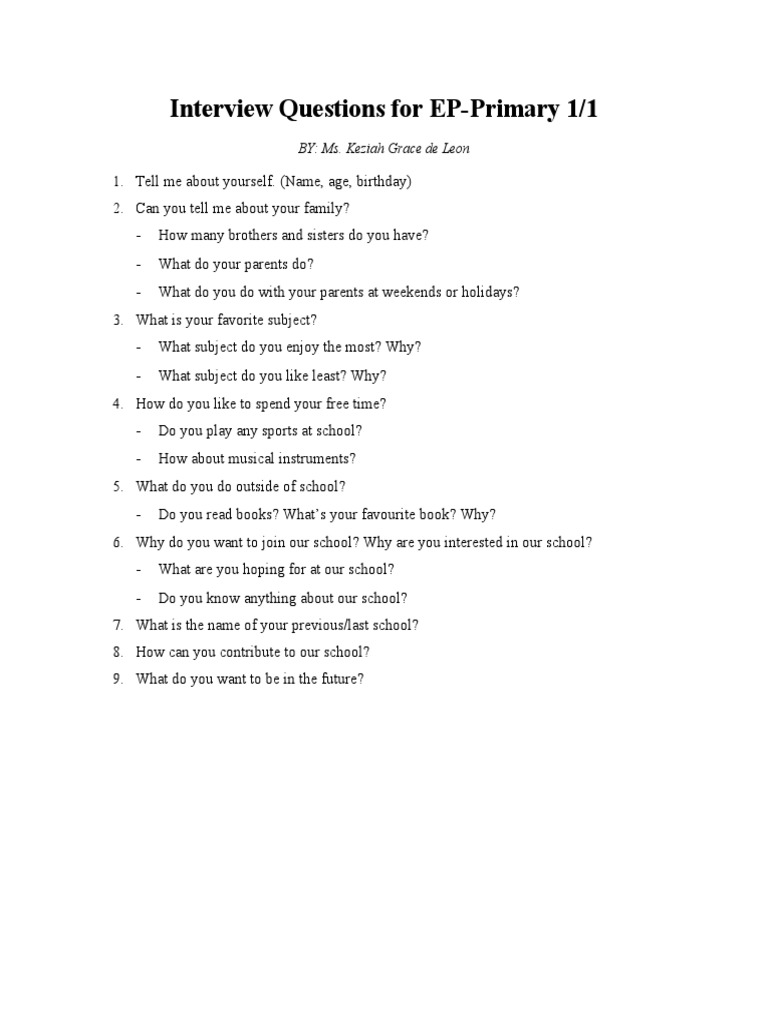 Interview Questions For Primary 5 | PDF