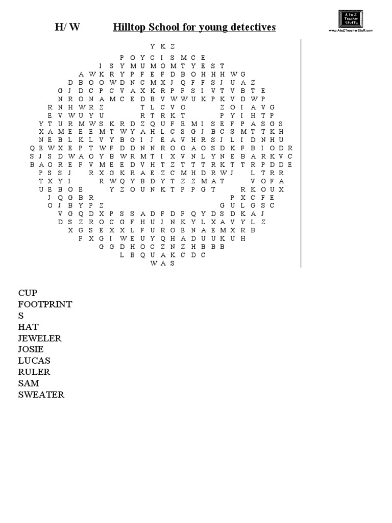 School For Young Detectives Wordsearch Pdf