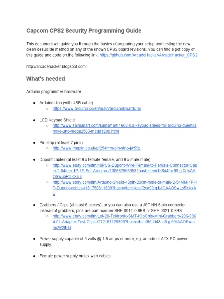 Capcom CPS2 Security Programming Guide | PDF | Arduino | Electrical Connector