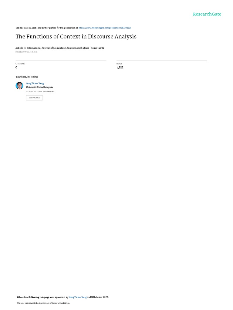 The Functions of Context in Discourse Analysis: International Journal ...