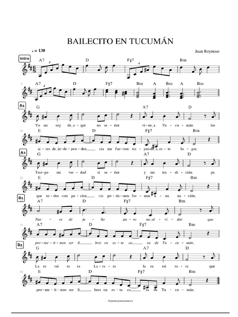 BAILECITO EN TUCUMÁN (Partitura, Letra y Acordes | PDF