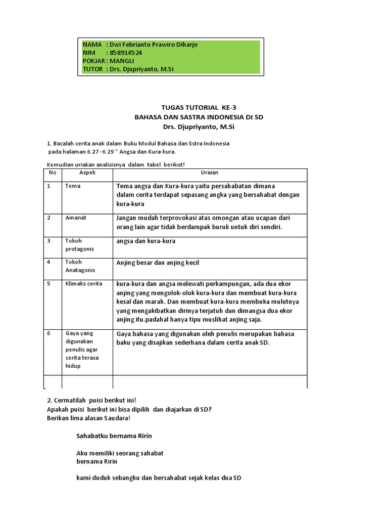 Tugas Tutorial 3 BHS Ind SD | PDF