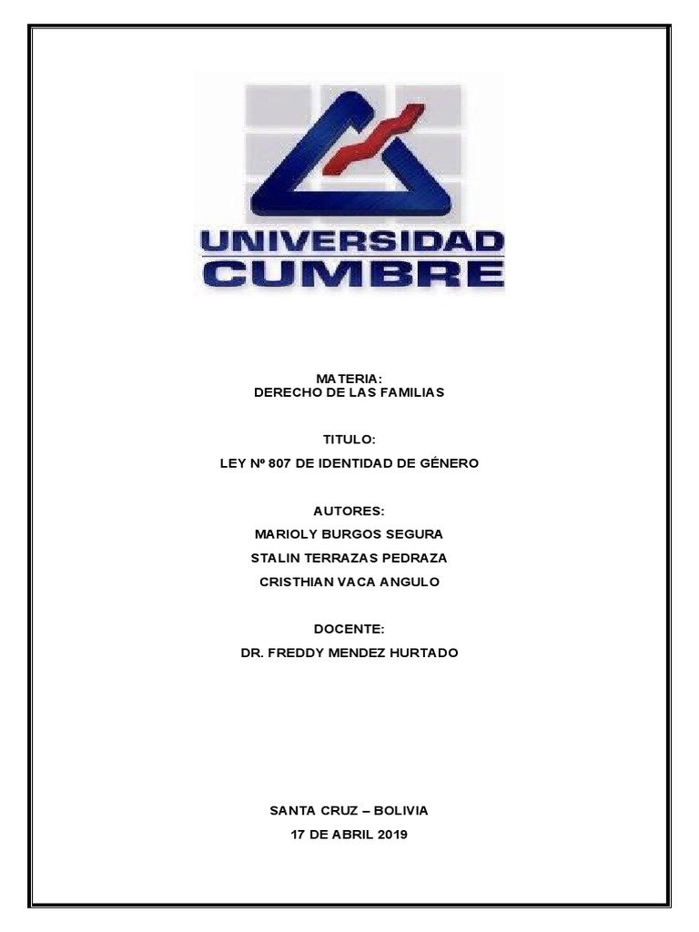 Ley 807 en Bolivia | PDF | Identidad de género | Transgénero