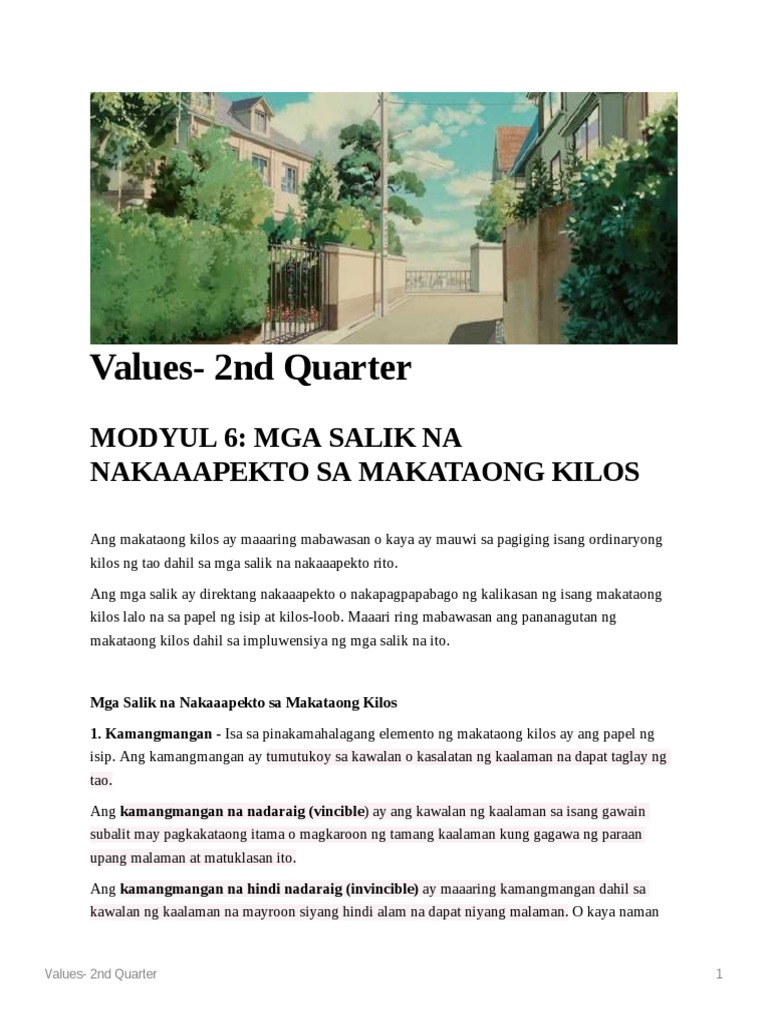 Values - 2nd Quarter | PDF