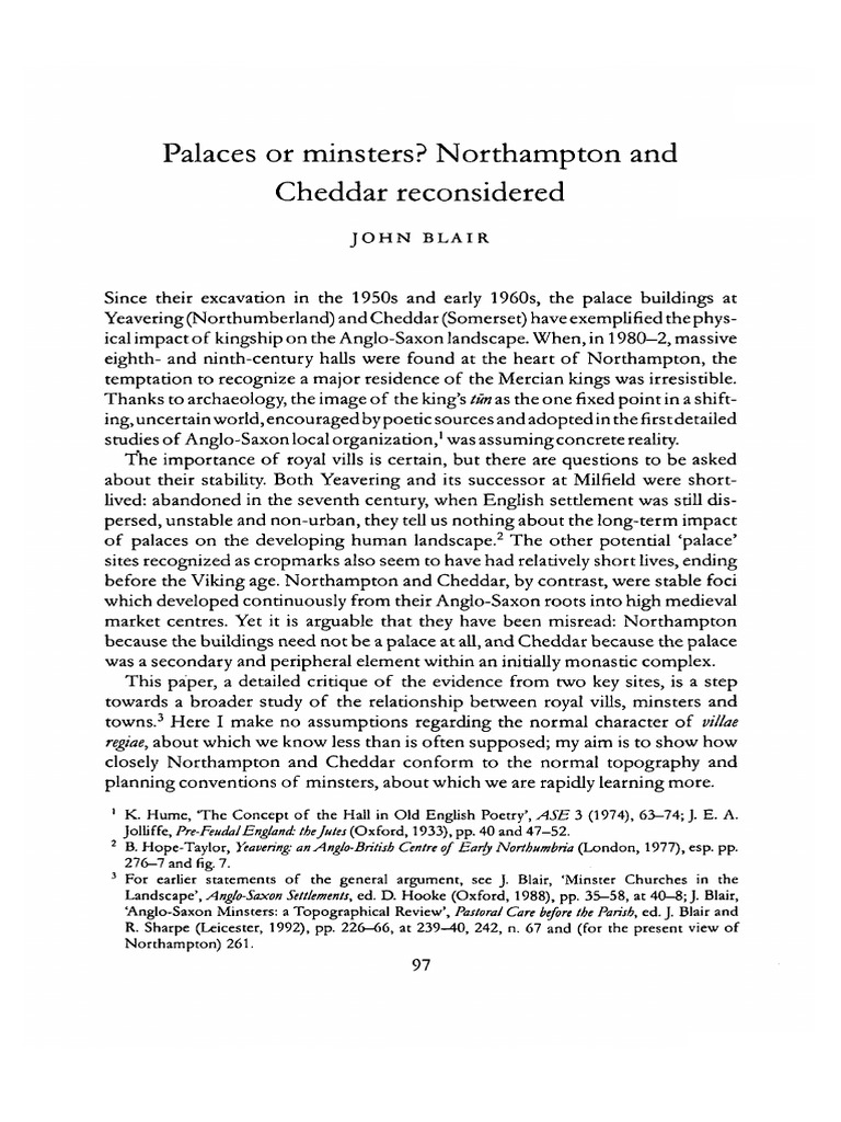 Palaces or Minsters Northampton and Cheddar Reconsidered - Blair 19961 ...