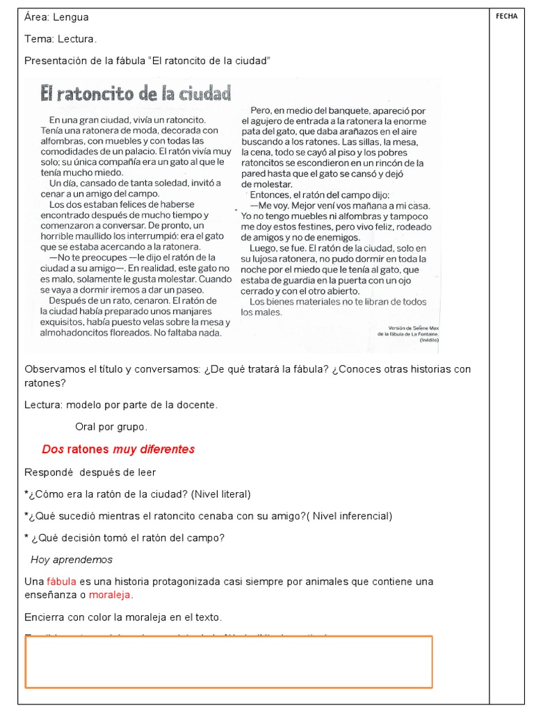 El Campo y La Ciudad | PDF | Fábula | Escritura