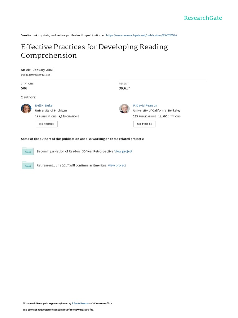 Effective Practices For Developing Reading Compreh Pdf Reading