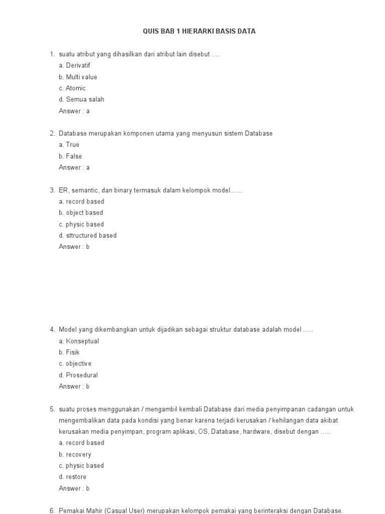 Kuis Hierarki Basis Data | PDF