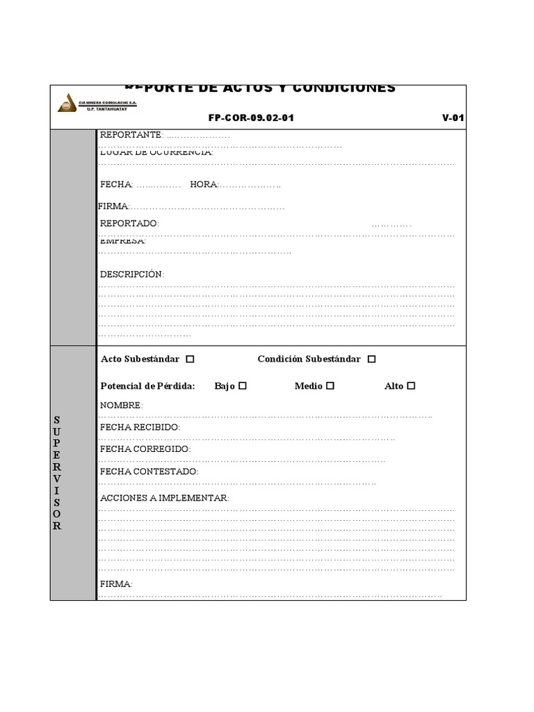 FP-COR-09.02-01 Reporte de Actos y Condiciones V1 | PDF