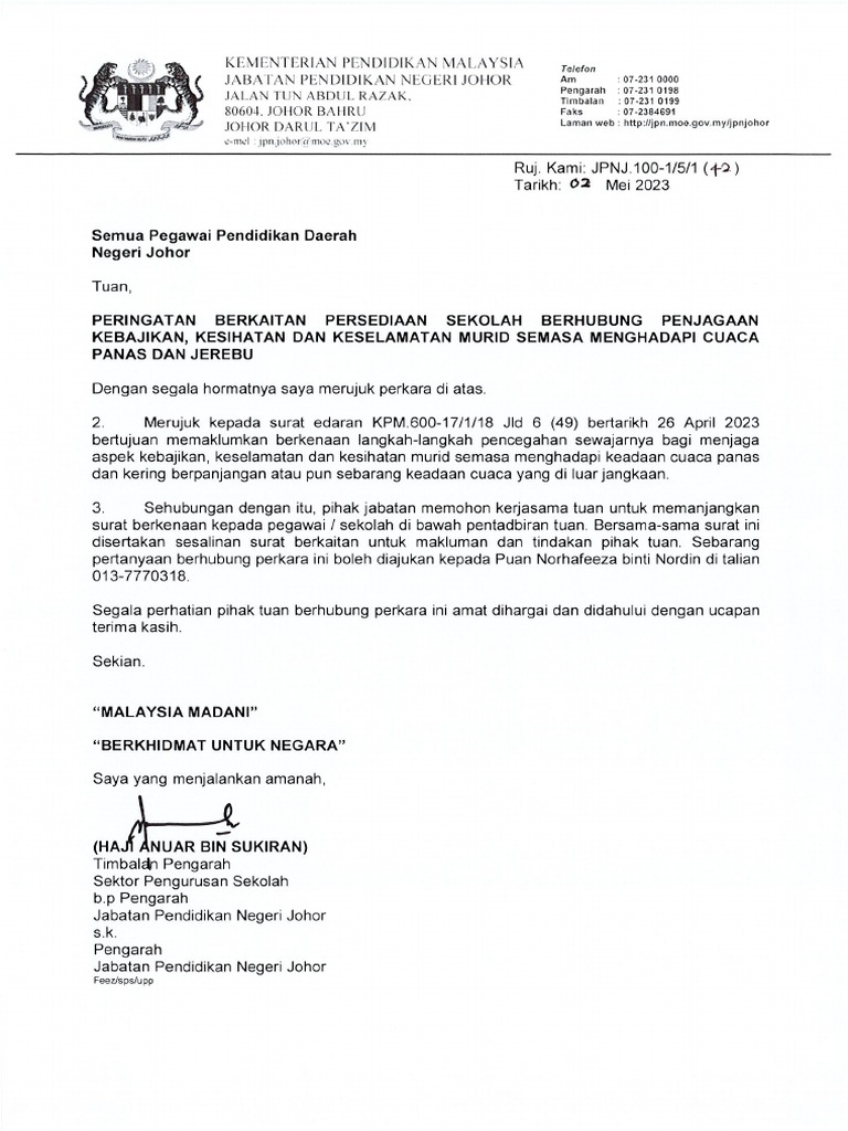 Surat Edaran Cuaca Panas Dan Jerebu-02052023125326 | PDF