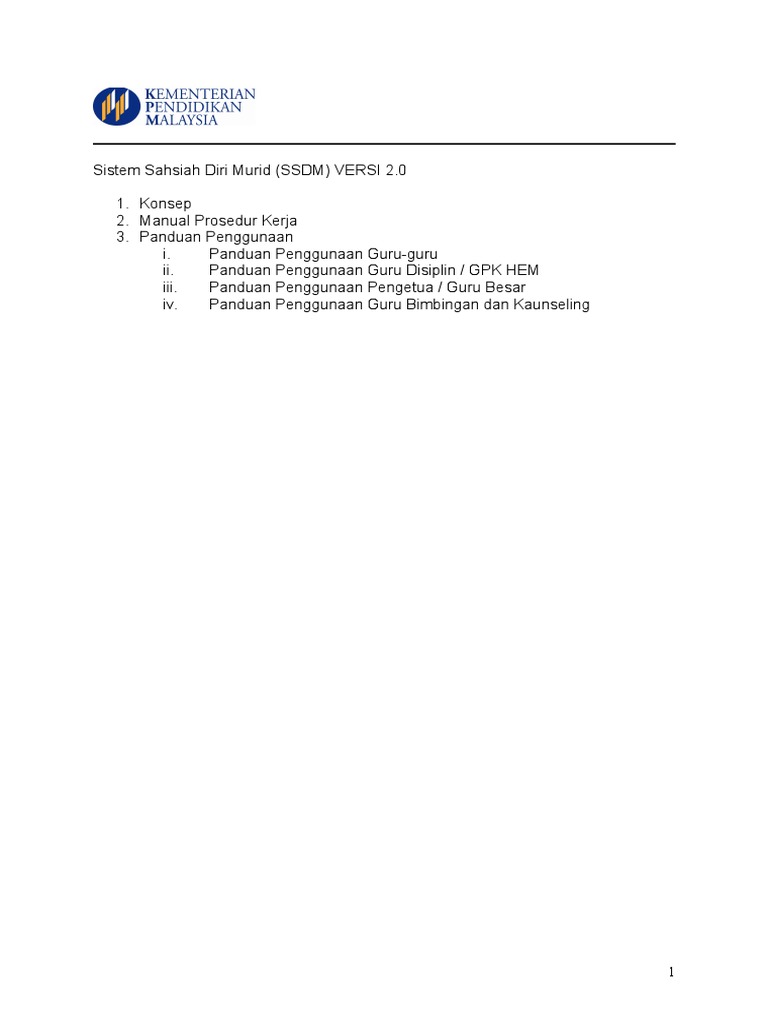SSDM Sistem Sahsiah Diri Murid v2.0 | PDF | Pengembangan Diri ...