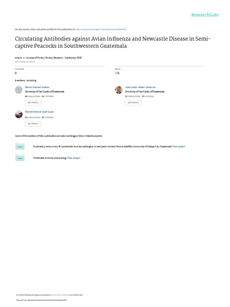 Avian Disease Antibodies in Peacocks, Guatemala | PDF | Avian Influenza ...