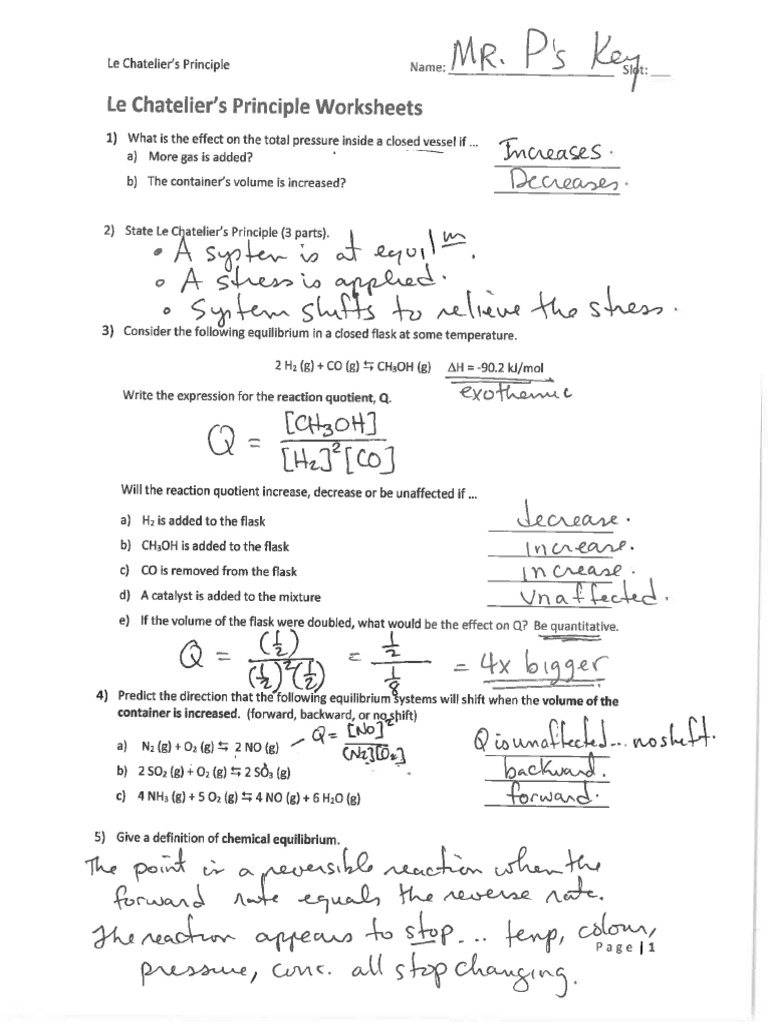 Le Chatelier Worksheets - KEY | PDF