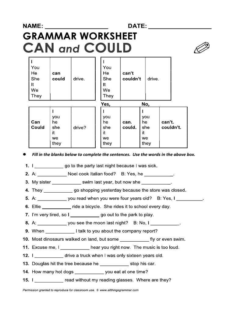 Worksheet Can Could - 1 | PDF