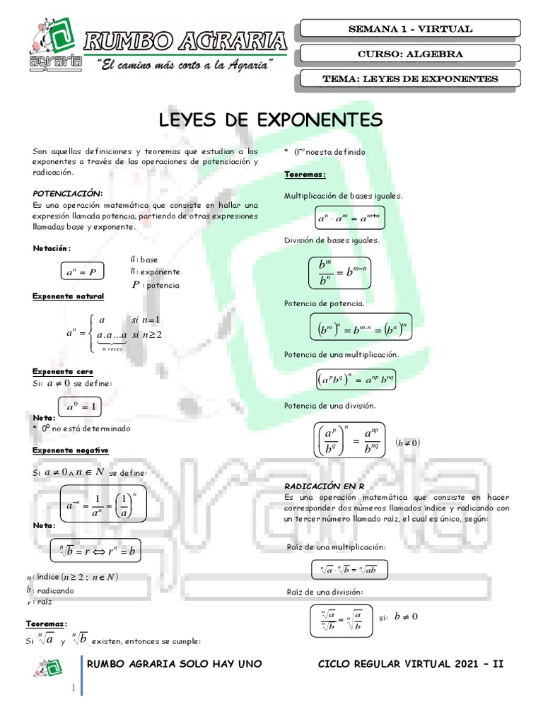 Leyes de Exponente | PDF