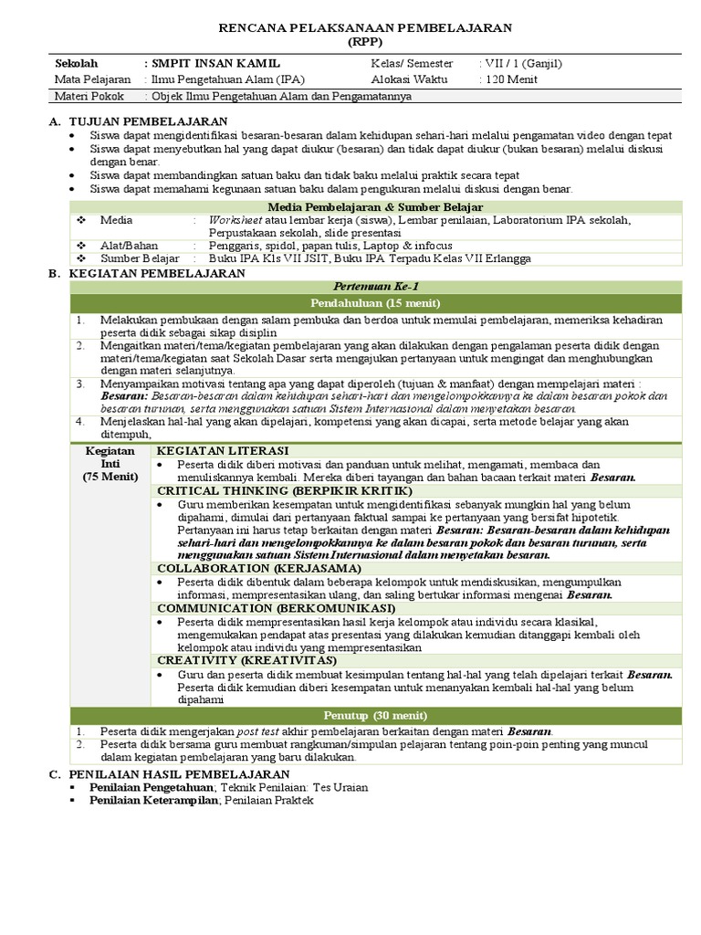 1.3 RPP I IPA Kelas 7 | PDF | Karier & Perkembangan